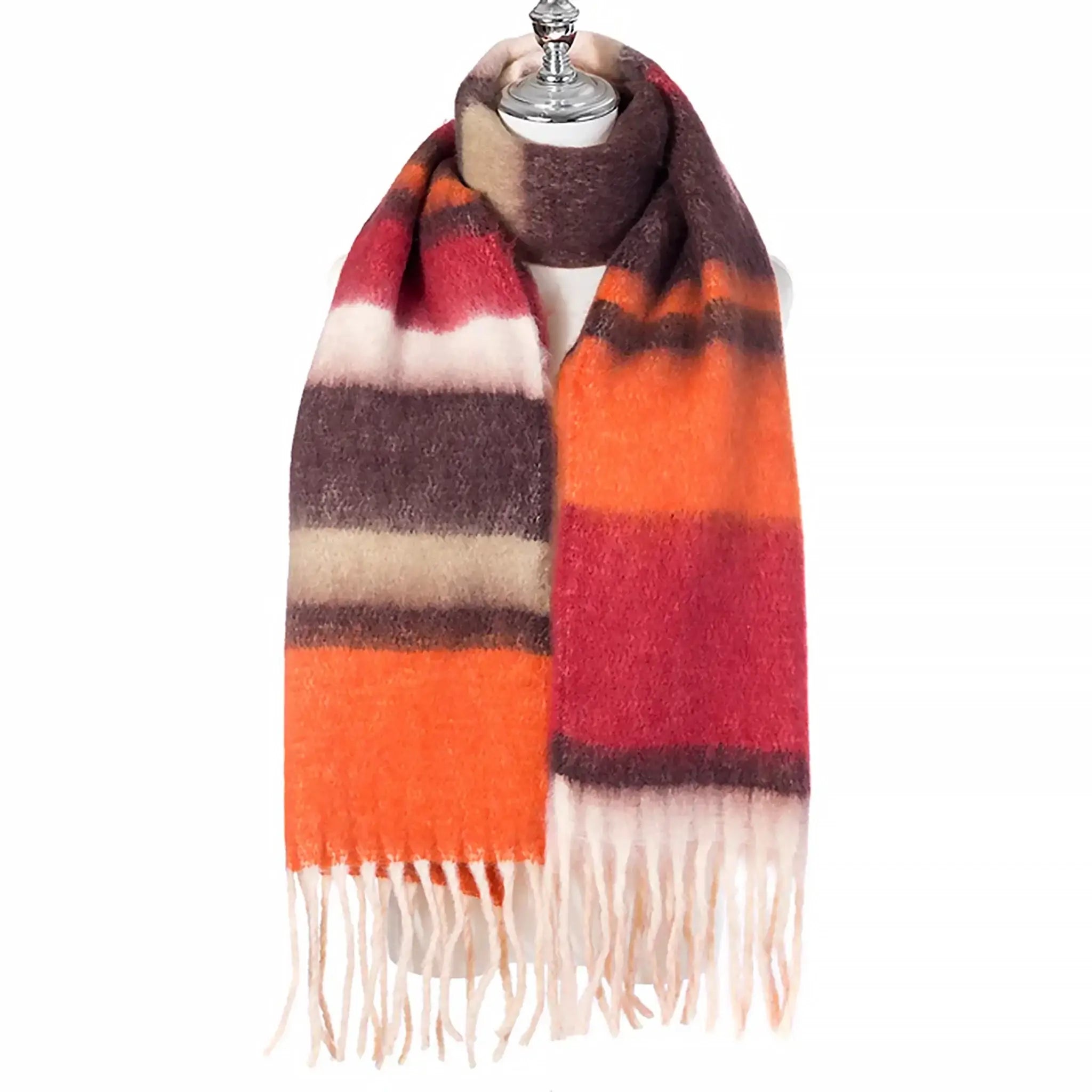 Park Lane Boucle Stripe Orange And Beige Scarf | Juniper Aberdeen