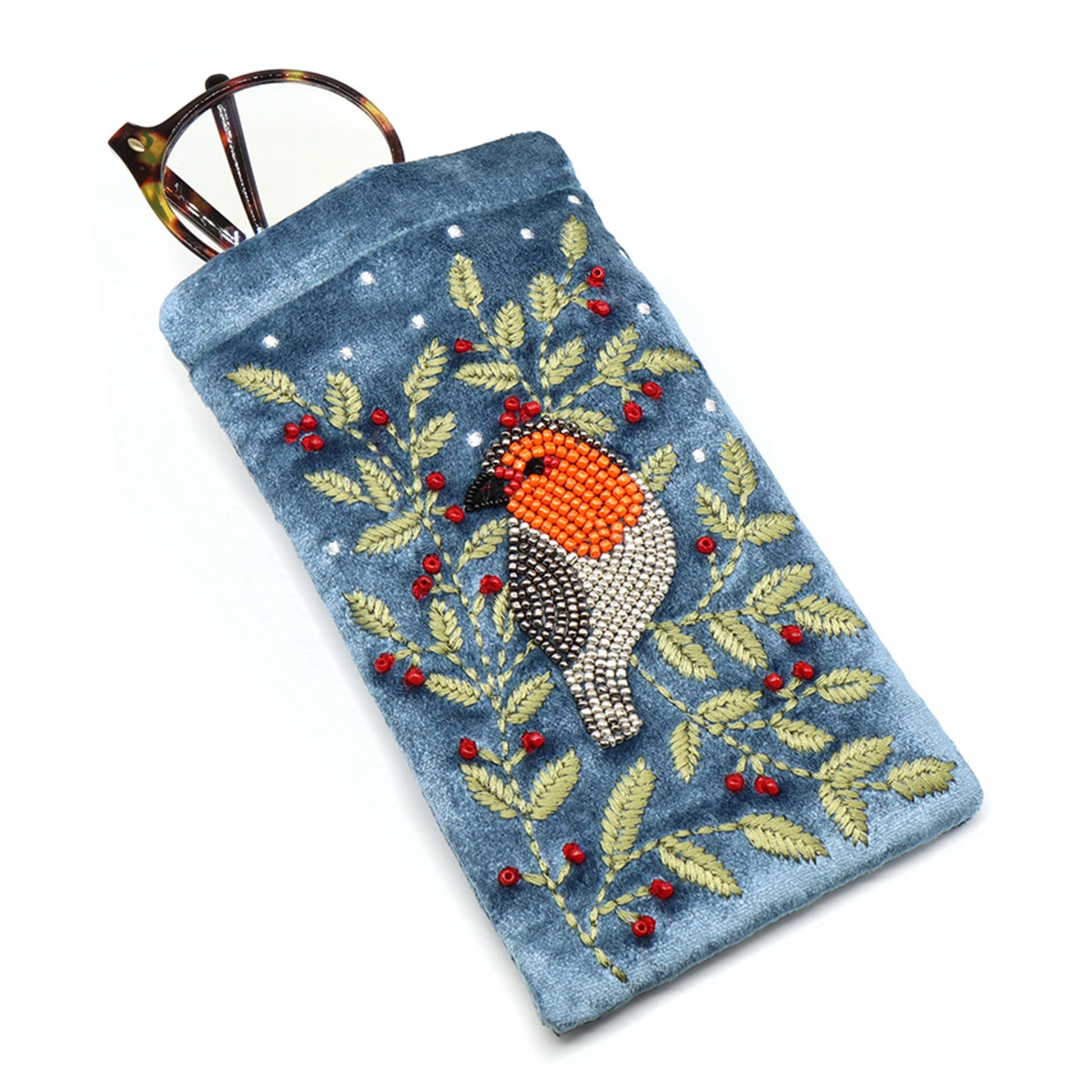 POM Robin Velvet Dusky Blue Glasses Case | Juniper Aberdeen